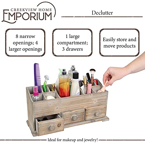 Creekview Home Emporium Wooden Cosmetic Storage - 3 Drawer Rustic Makeup Organizer for Beauty Products, Brushes, Jewelry