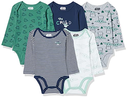 Amazon Essentials Disney | Marvel | Star Wars Unisex Babies' Long-Sleeve Bodysuits, Pack of 5, Star Wars Child, 3-6 Months