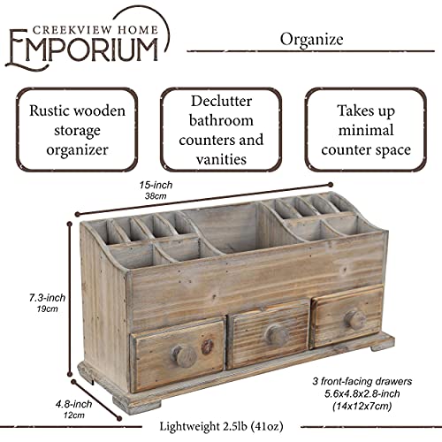 Creekview Home Emporium Wooden Cosmetic Storage - 3 Drawer Rustic Makeup Organizer for Beauty Products, Brushes, Jewelry