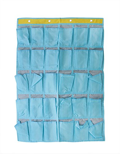 30 Pockets Durable Oxford Fabric Dorm Room Over Wall Door Closet System Organizer Shoes Hanging Storage Bag Cellphone Books Garage Shelf Rack Holder,4 Metal Hooks