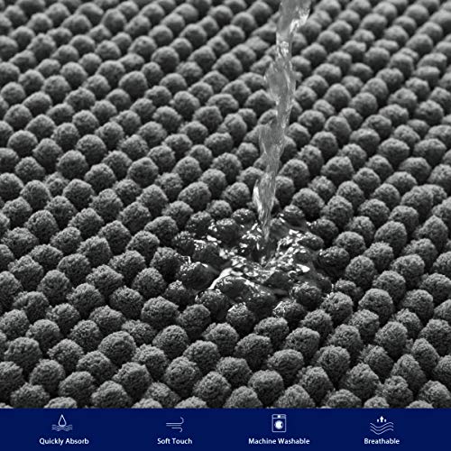 subrtex Bathroom Rugs Chenille Bath Rug Soft Short Plush Bath Mat Soft Shower Mat Water Absorbent Shower Mat Quick Dry Machine Washable(Gray,16" x 24")