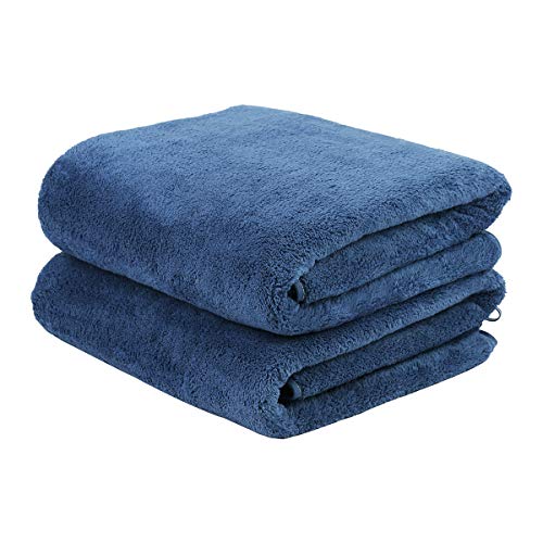 JML Luxury Hotel & SPA Bath Towels (2 Pack, 30"x60") - 350GSM High Density Fleece Towel Sets - Super Soft and Absorbent, Lint Free, Fade Resistant Oversized Bath Towel, Coral Fleece Navy