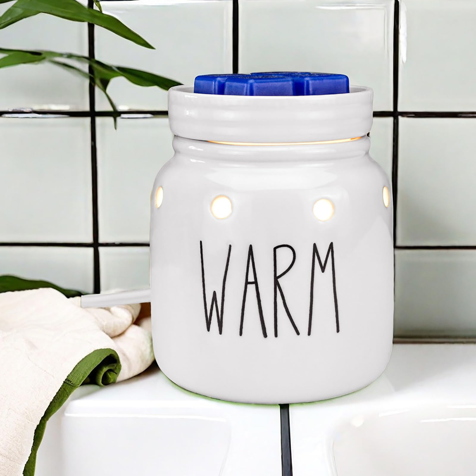 STAR MOON Rae Dunn Wax Warmer Wax Melt Warmer for Rae Dunn Inspired Decor Mason Jar Wax Warmer with Removable Dish, One More Bulb, Home Fragrance Home Decor, Glossy White (Warm)
