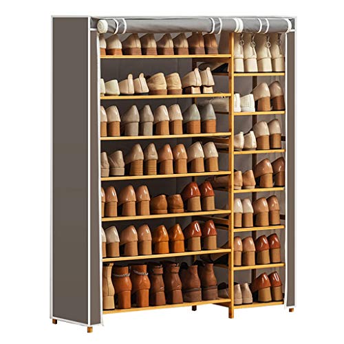 jinyi2016SHOP Shoe Rack 7 Tiers Shoe Rack Double Row Storage Shoe Rack with Dustproof Cover and Wooden Frame for Dormitory Home Corridor Applicable Shoe Organizer Shelf for Entryway (Color : Gray)