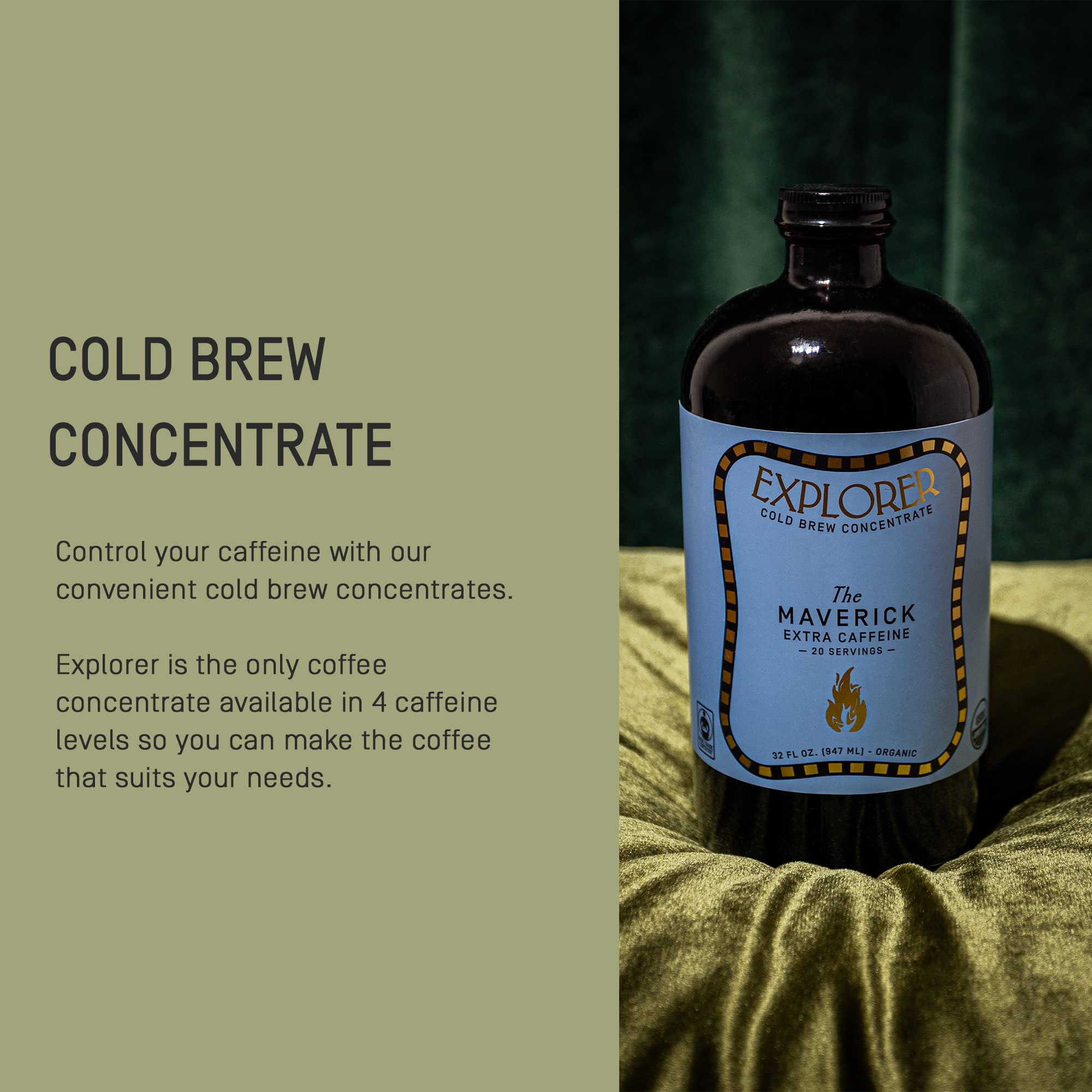 Explorer Cold Brew Organic Coffee Concentrate, Maverick Extra Caffeine, Drink Iced or Hot, 32 fl oz, Makes 20+ Cups
