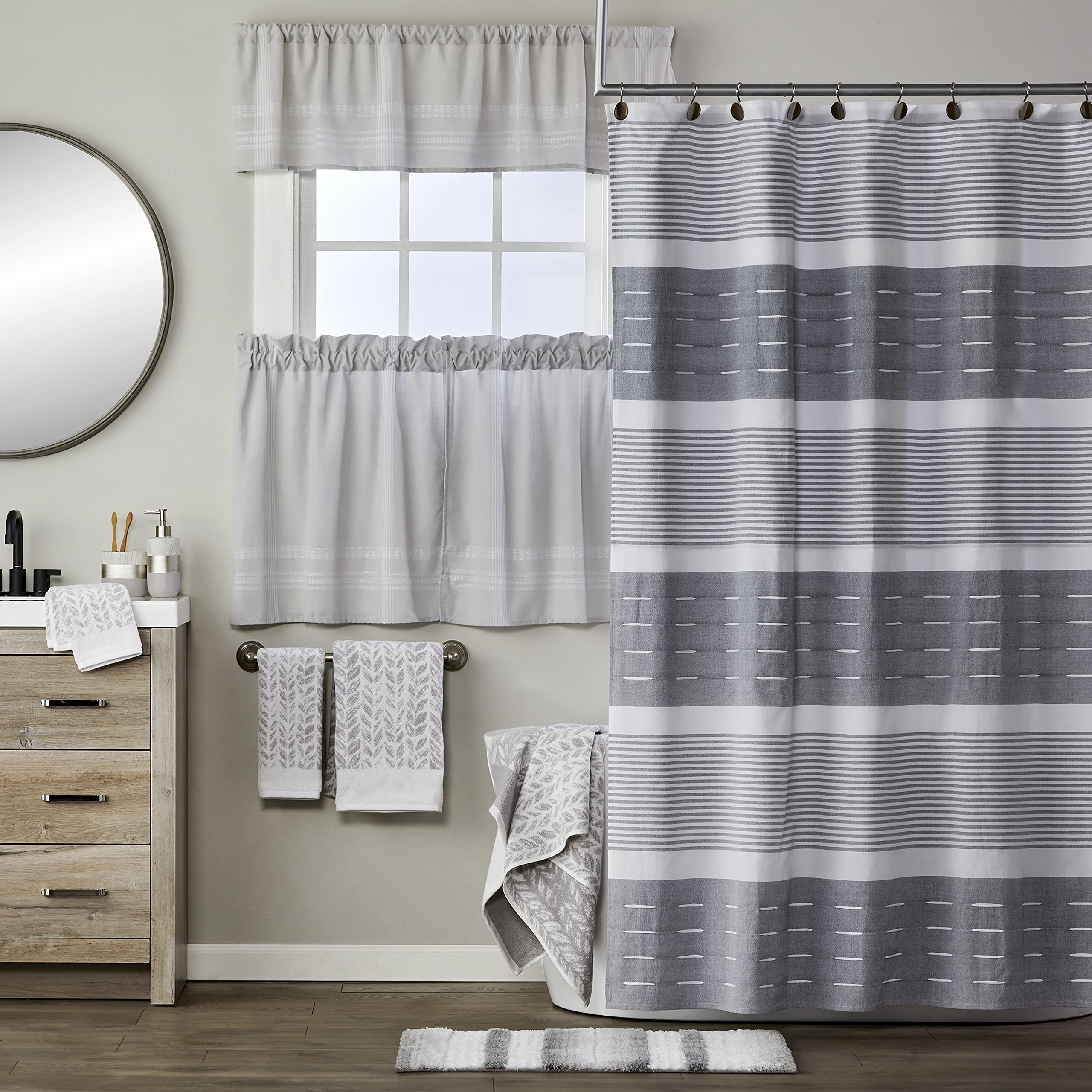 SKL Home by Saturday Knight Ltd. Distressed Leaves Hand Towel,Gray, 16" x 26", 2 Count (Pack of 1)