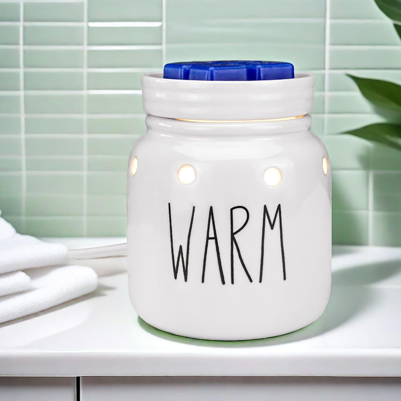 STAR MOON Rae Dunn Wax Warmer Wax Melt Warmer for Rae Dunn Inspired Decor Mason Jar Wax Warmer with Removable Dish, One More Bulb, Home Fragrance Home Decor, Glossy White (Warm)