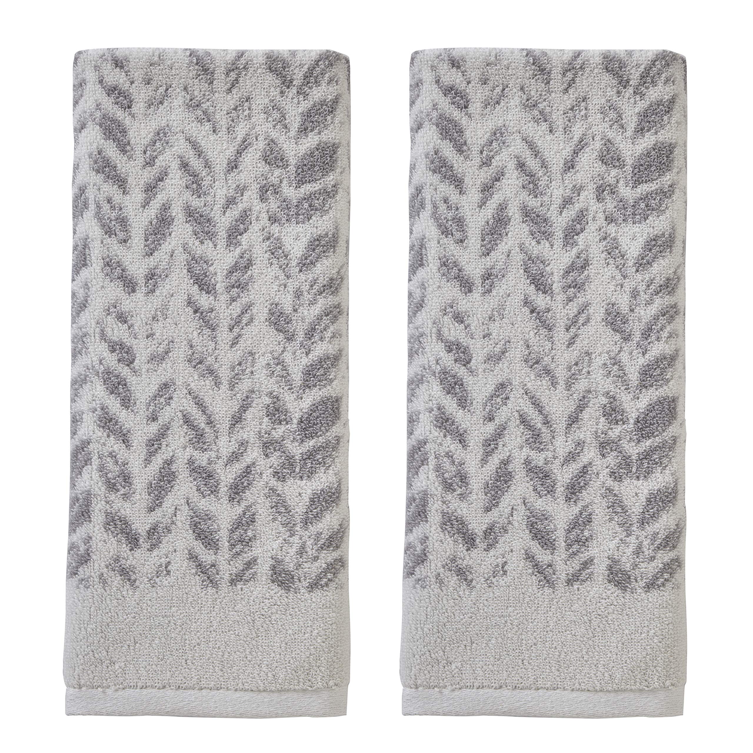 SKL Home by Saturday Knight Ltd. Distressed Leaves Hand Towel,Gray, 16" x 26", 2 Count (Pack of 1)