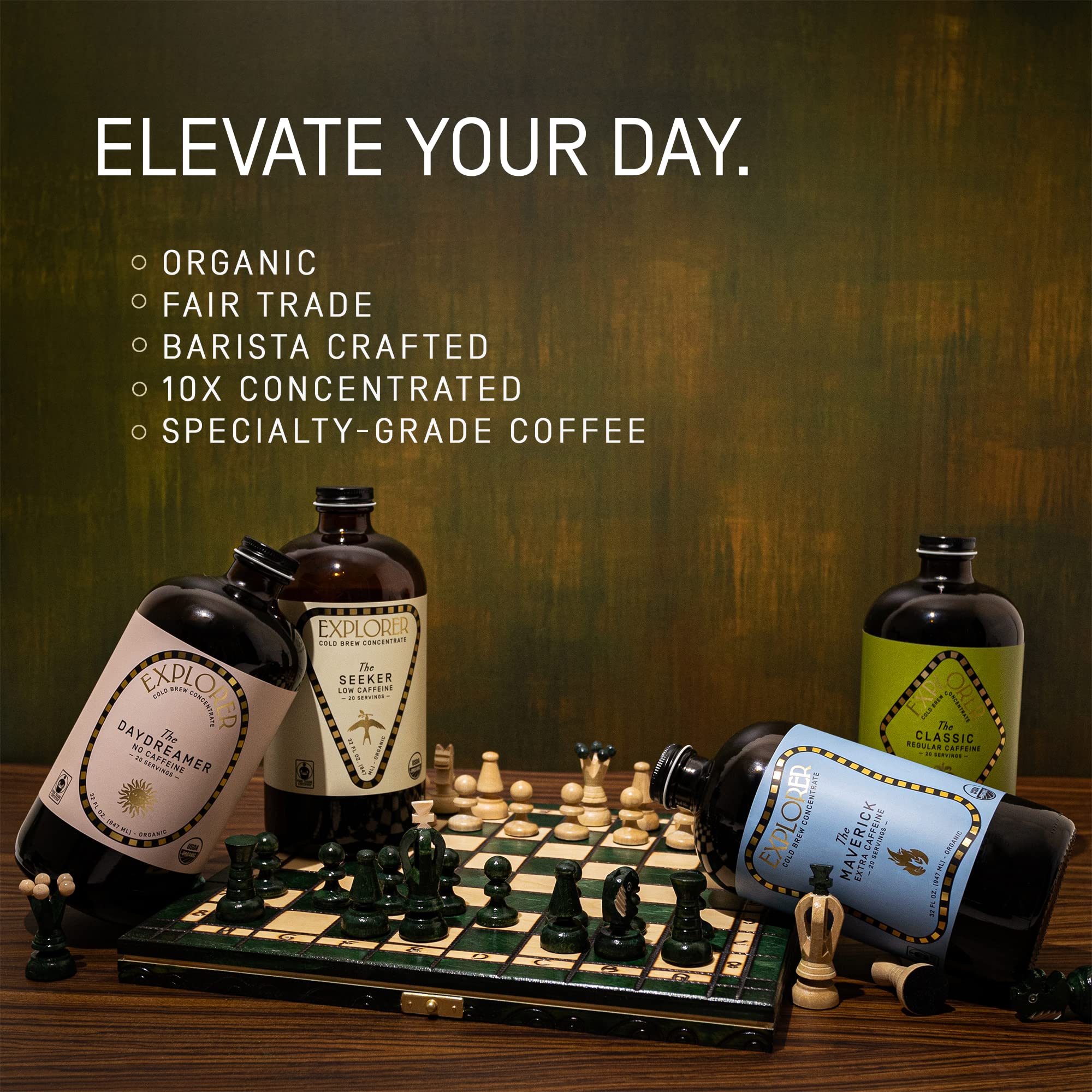 Explorer Cold Brew Organic Coffee Concentrate, Maverick Extra Caffeine, Drink Iced or Hot, 32 fl oz, Makes 20+ Cups