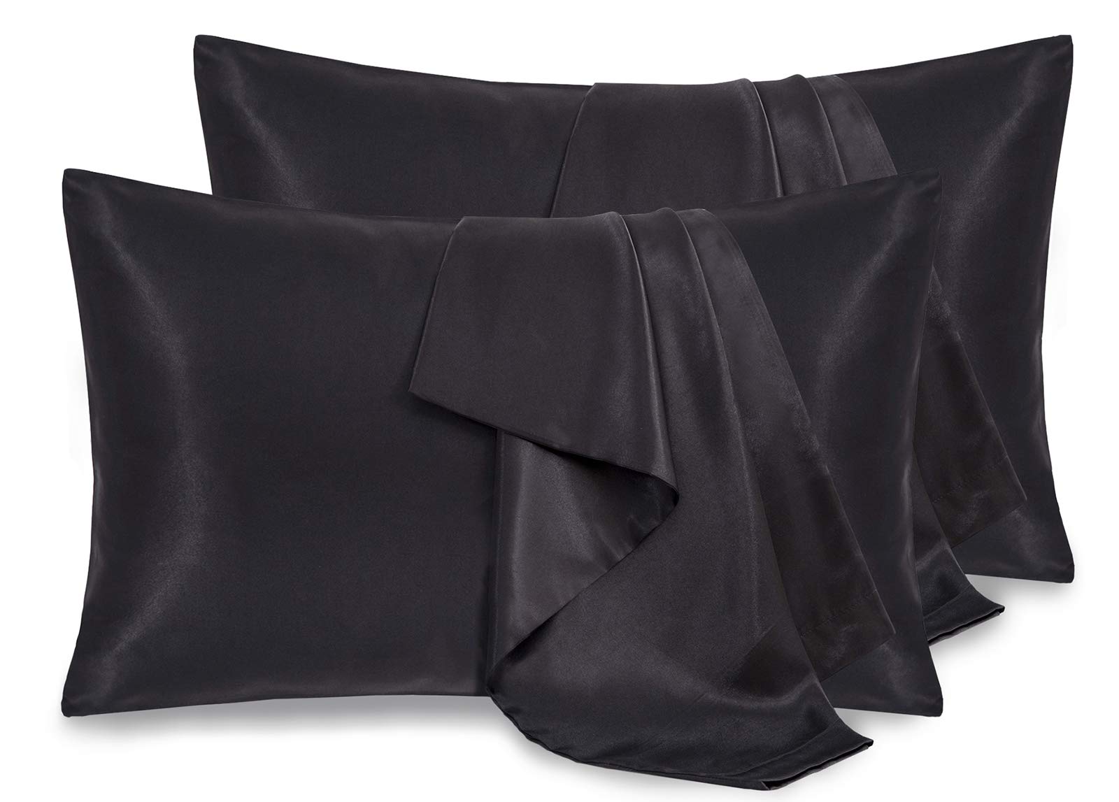 P Pothuiny 4 Pack Satin Pillowcase for Hair and Skin King, Black Silk Pillowcase Set of 4, Smooth Silky Pillow Covers for Women, with Envelope Closure (20x40 Inches)