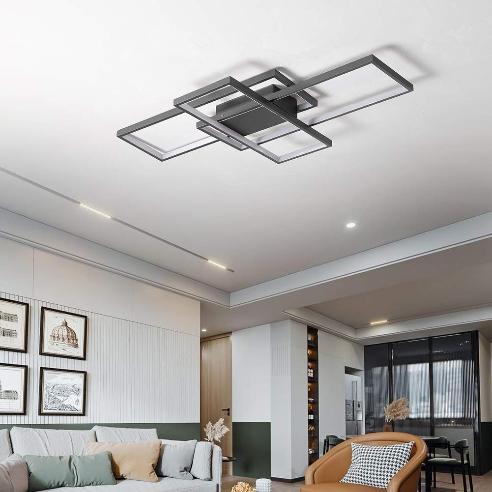 OKES Modern Ceiling Light, 78W LED Ceiling Lamp Black Square Acrylic Flush Mount Ceiling Lights Fixture for Bedroom Living Room Kitchen Office netural light/4000K 35.4inch