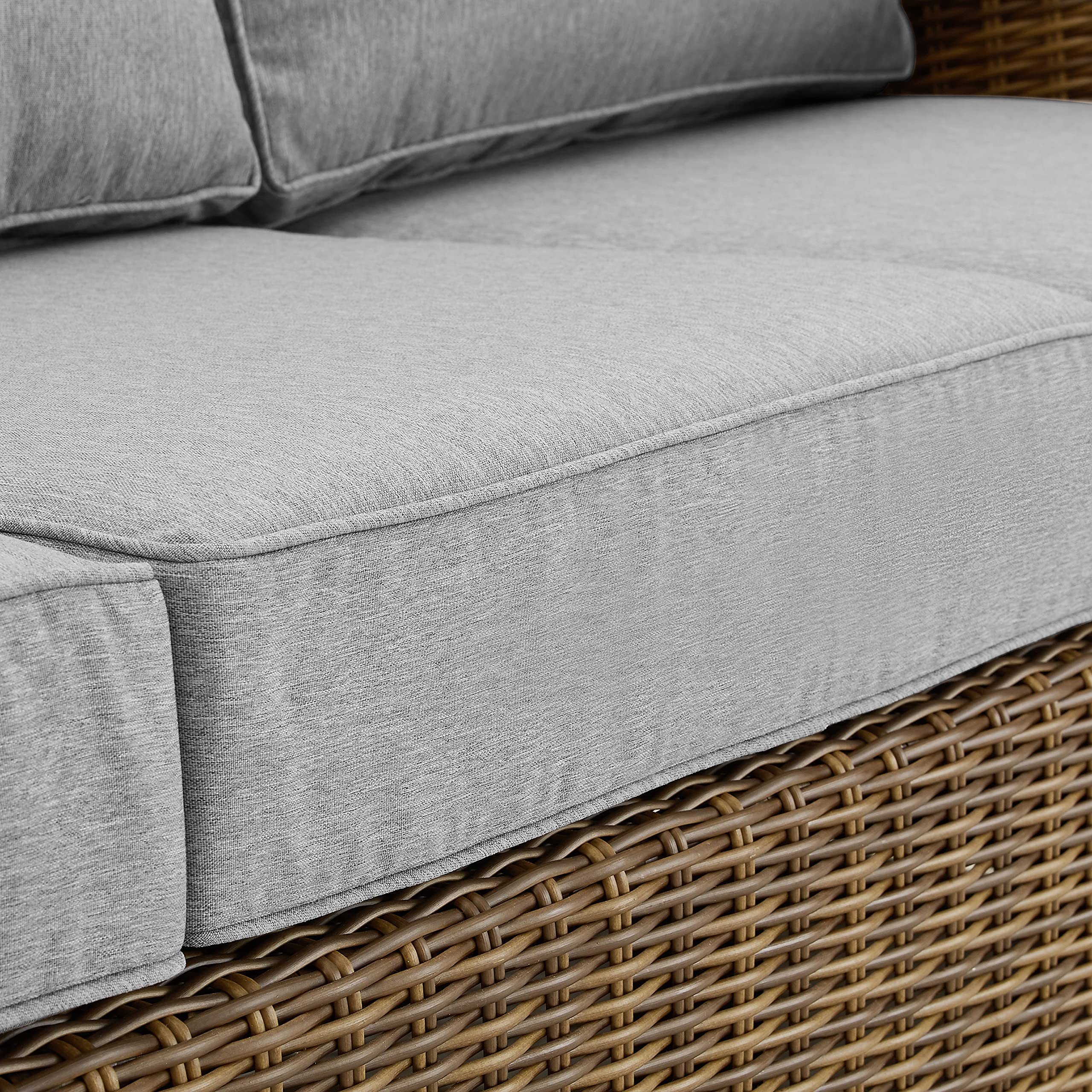 Crosley Furniture Bradenton Wicker Outdoor Sofa, 3-Person Patio Couch for Porch, Deck, Backyard, Brown with Gray Cushions