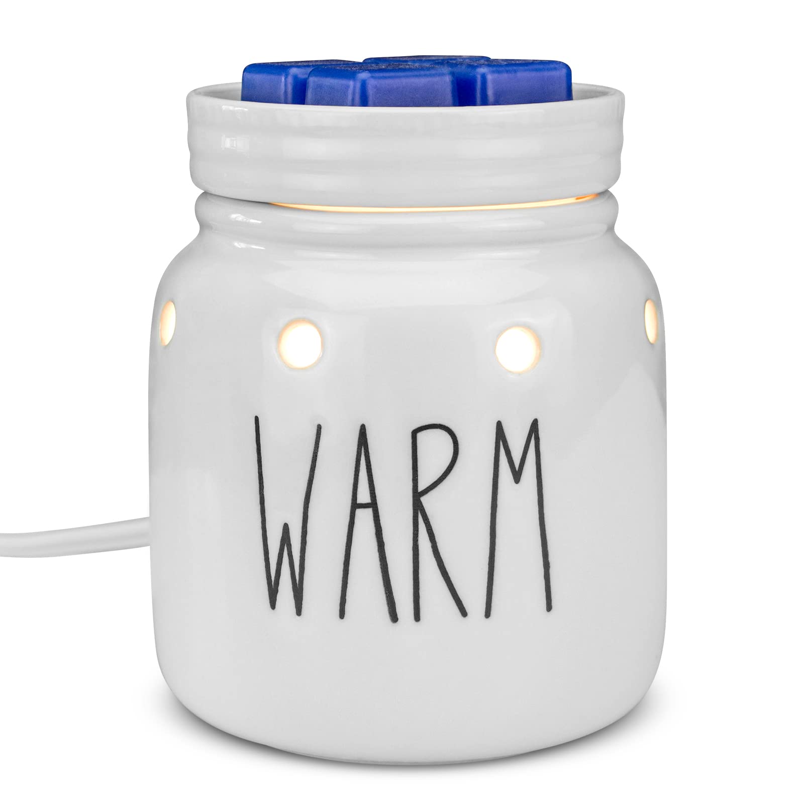 STAR MOON Rae Dunn Wax Warmer Wax Melt Warmer for Rae Dunn Inspired Decor Mason Jar Wax Warmer with Removable Dish, One More Bulb, Home Fragrance Home Decor, Glossy White (Warm)