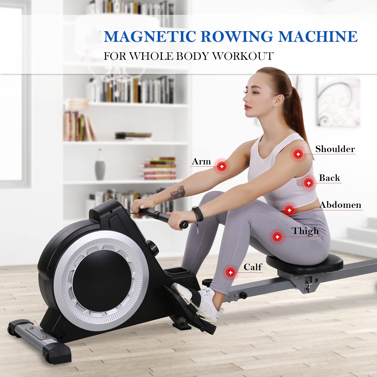 Magnetic Rowing Machine Folding Exercise Rower Machine 16-Level Tension Resistance with Display Panel for Home Use Gyms Training Exercise Equipment