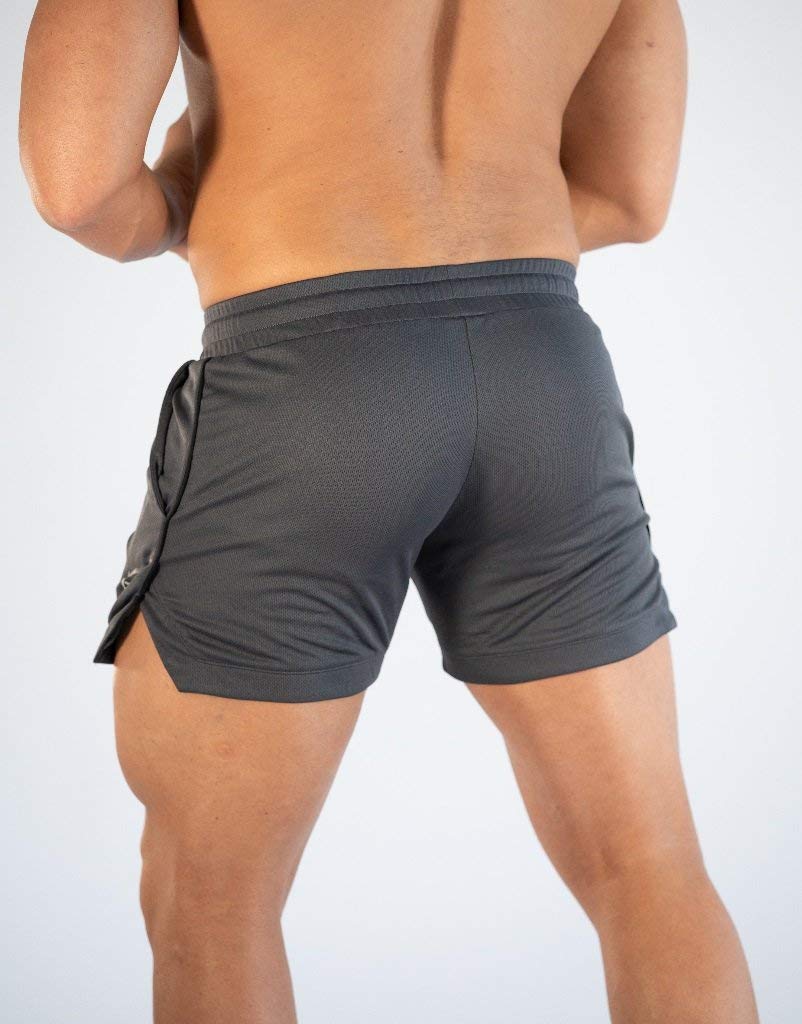FLYFIREFLY Men's Gym Workout Shorts Running Lightweight Athletic Short Pants Bodybuilding Training Dark Grey