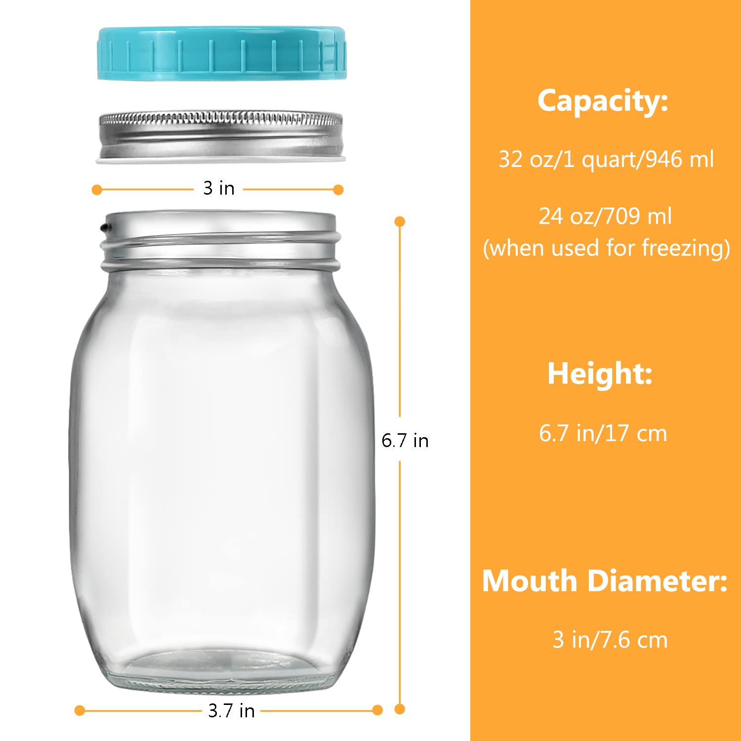 32 oz Wide Mouth Mason Jars with Metal Lids & Plastic Lids, Quart Size Clear Glass Jars for Preserving, Meal Prep, Salad, Canning, Fermenting, Favors, Home Decor, DIY - 4 Pack1