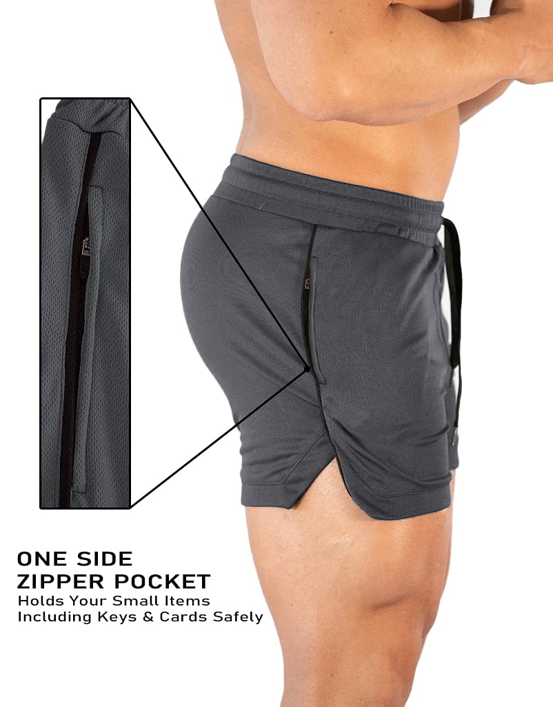FLYFIREFLY Men's Gym Workout Shorts Running Lightweight Athletic Short Pants Bodybuilding Training Dark Grey
