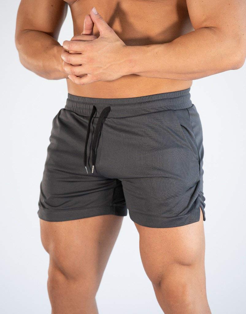 FLYFIREFLY Men's Gym Workout Shorts Running Lightweight Athletic Short Pants Bodybuilding Training Dark Grey