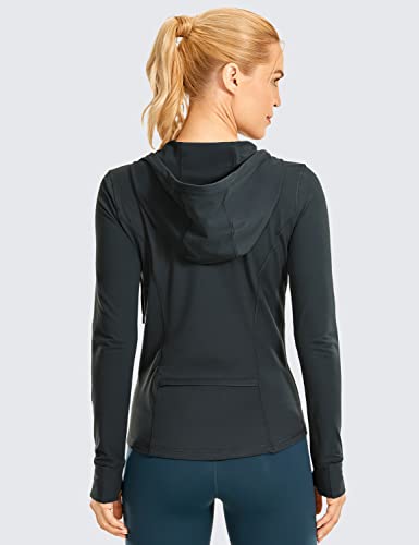 CRZ YOGA Women's Brushed Full Zip Hoodie Jacket Sportswear Hooded Workout Track Running Jacket with Zip Pockets Carbon Gray Medium