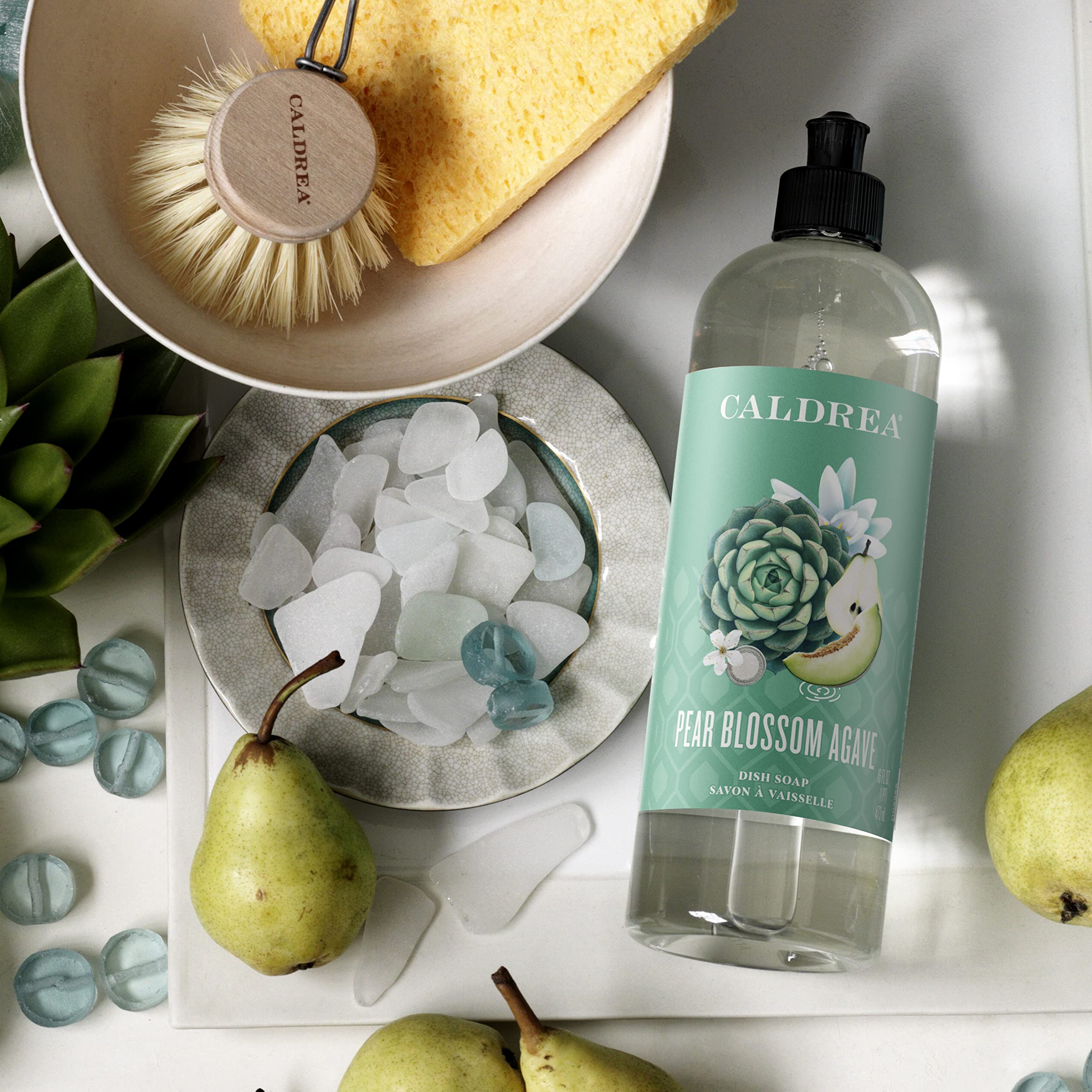 Caldrea Dish Soap, Biodegradable Dishwashing Liquid made with Soap Bark and Aloe Vera, Pear Blossom Agave, 16 oz , 3 Pack