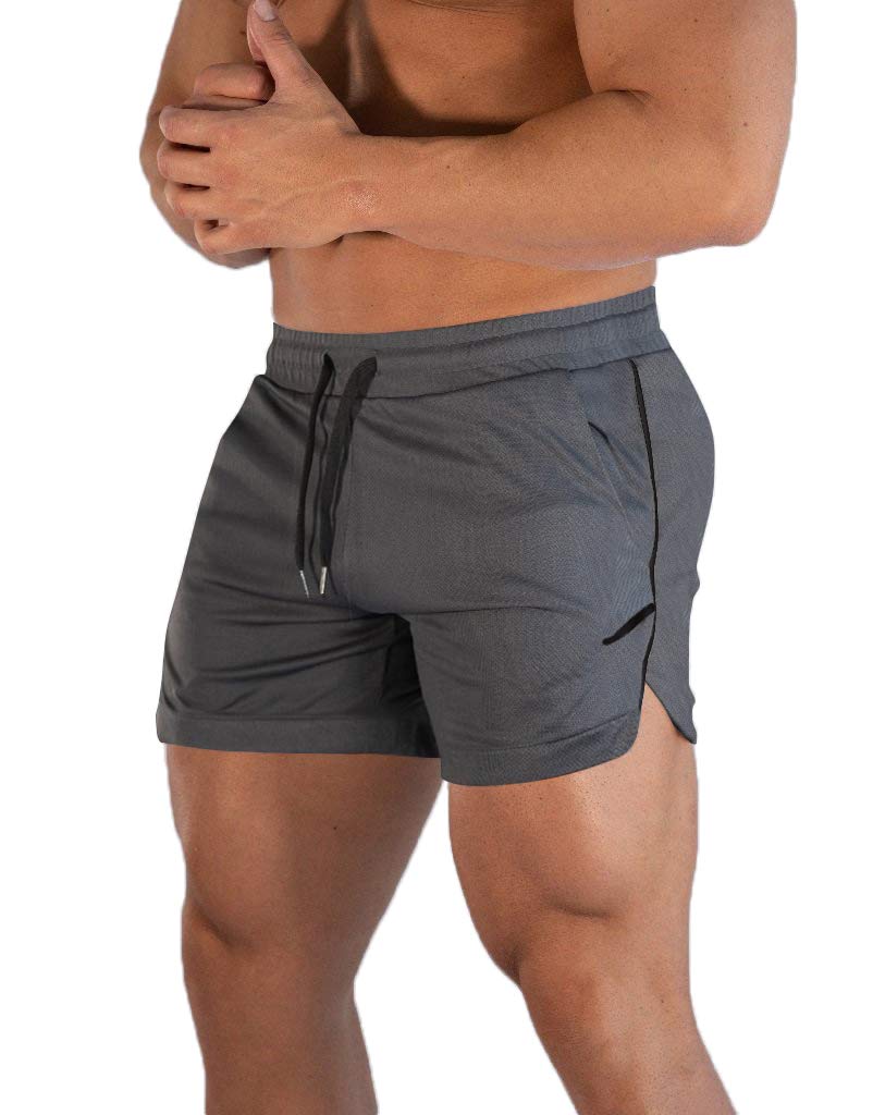 FLYFIREFLY Men's Gym Workout Shorts Running Lightweight Athletic Short Pants Bodybuilding Training Dark Grey