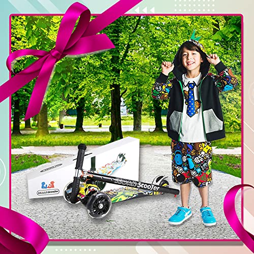 Scooter for Kids 3 Wheels Scooter Kids Scooter 4 Adjustable Height Lean to Steer Extra-Wide Deck Kids Scooter with LED Light Up Wheels Toddlers Girls & Boys from 3 to 12 Year-OldLearn to Steer