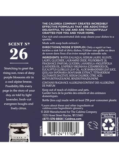 Caldrea Dish Soap, Biodegradable Dishwashing Liquid made with Soap Bark and Aloe Vera, Lavender Cedar Leaf, 16 oz , 3 Pack