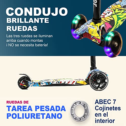 Scooter for Kids 3 Wheels Scooter Kids Scooter 4 Adjustable Height Lean to Steer Extra-Wide Deck Kids Scooter with LED Light Up Wheels Toddlers Girls & Boys from 3 to 12 Year-OldLearn to Steer