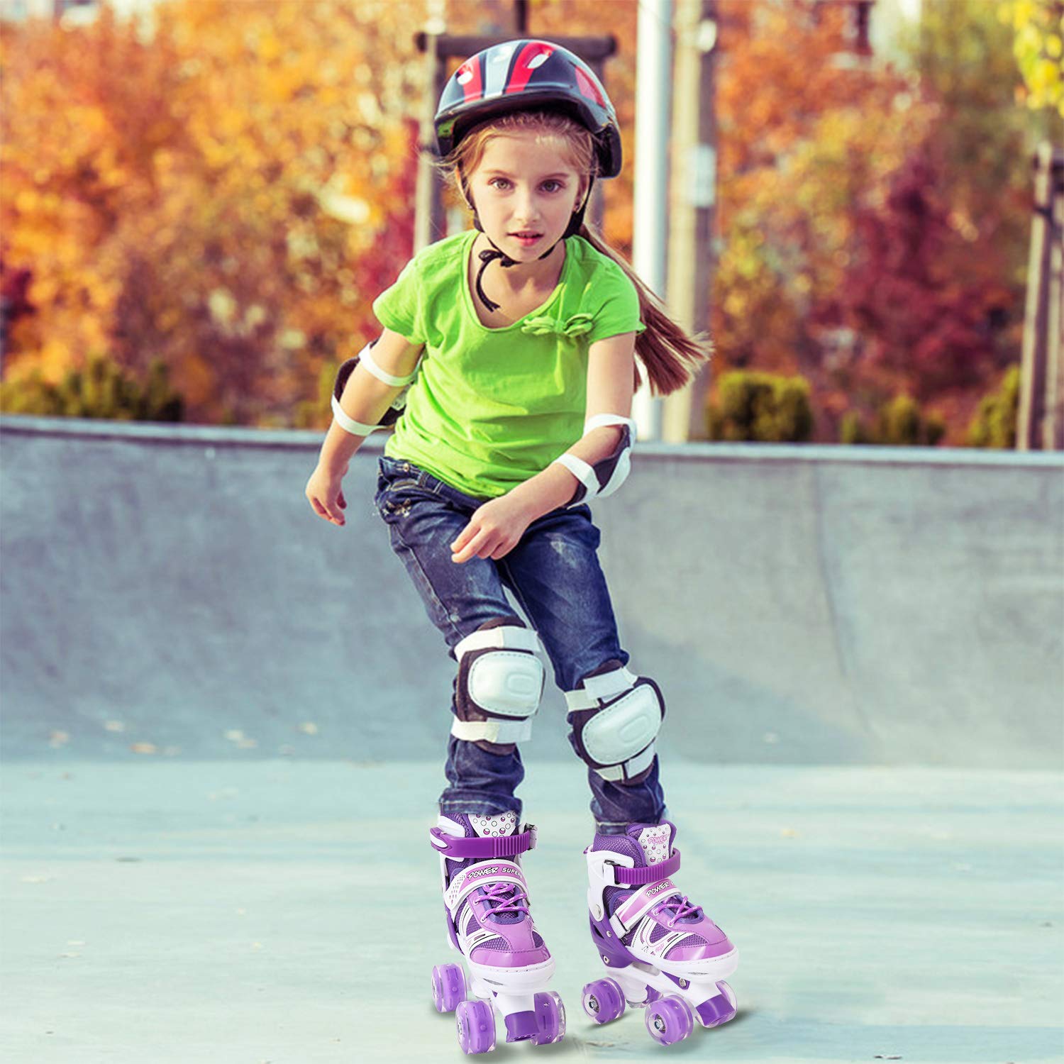 Roller Skates for Kids, Adjustable Size Double Roller Skates, with All Wheels Light up, Fun Illuminating for Girls Boys for Kids, Rollerskates for Kids Beginners, Medium(2-5), Purple