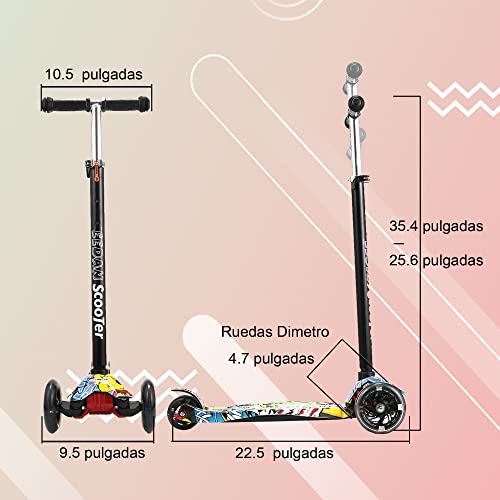 Scooter for Kids 3 Wheels Scooter Kids Scooter 4 Adjustable Height Lean to Steer Extra-Wide Deck Kids Scooter with LED Light Up Wheels Toddlers Girls & Boys from 3 to 12 Year-OldLearn to Steer