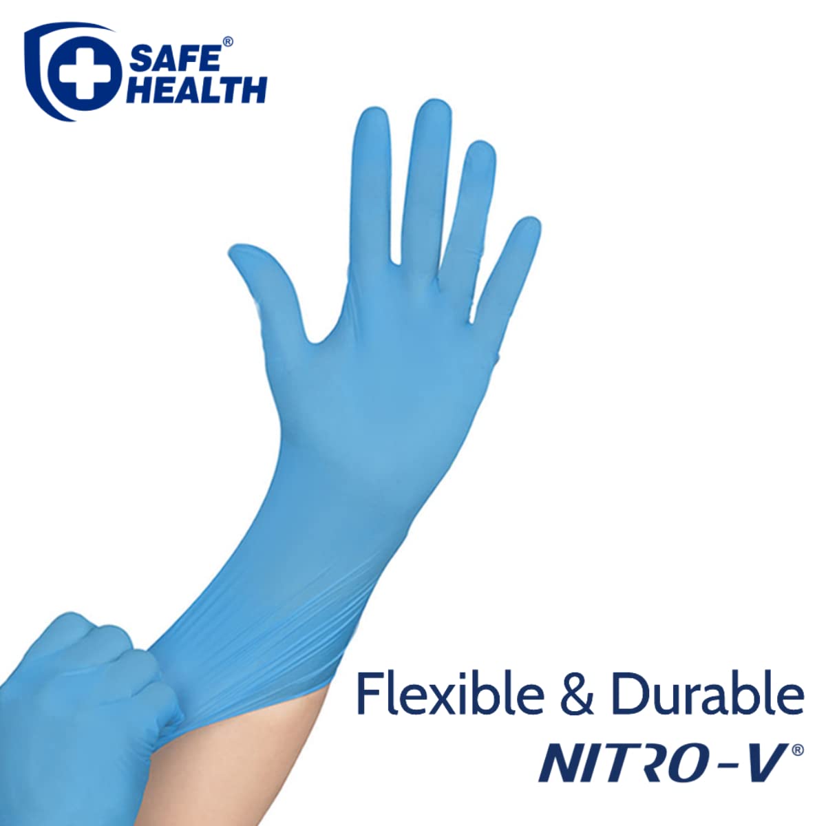 Safe Health Blue Nitrile Gloves, Medium, 100 Pcs