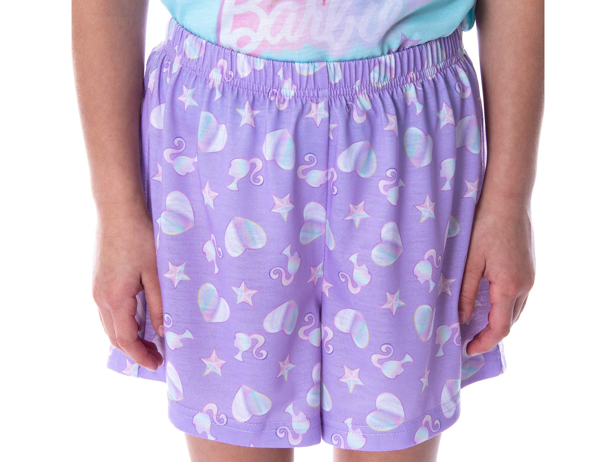 INTIMO Barbie Little Girls' Barbie Doll Unicorn Love Shirt and Shorts 2 PC Pajama Set (10/12)