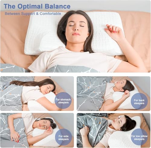 Elviros Memory Foam Cervical Pillow, Ergonomic Contour Pillow for Neck and Shoulder Pain Relief, Orthopedic Sleeping Bed Pillows for Side, Back and Stomach Sleepers (Dark Grey)