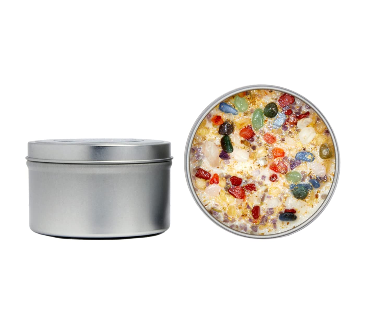 Happy Birthday Candle by New Moon Beginnings - Intention & Manifestation - Birthday Wish Candle - Crystal & Herb Candles - Aromatherapy Candles - Soy Candle, 8 Ounce Round Tin