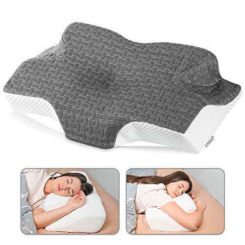 Elviros Memory Foam Cervical Pillow, Ergonomic Contour Pillow for Neck and Shoulder Pain Relief, Orthopedic Sleeping Bed Pillows for Side, Back and Stomach Sleepers (Dark Grey)