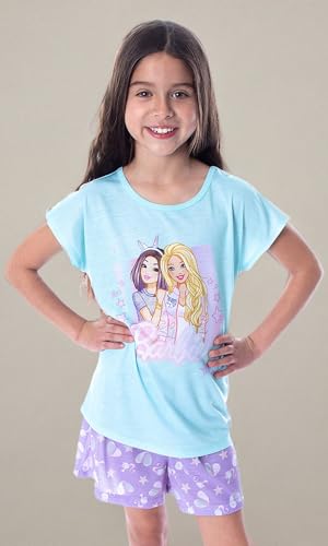 INTIMO Barbie Little Girls' Barbie Doll Unicorn Love Shirt and Shorts 2 PC Pajama Set (10/12)