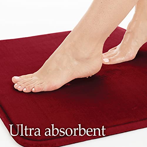 lalaLOOM Thick Memory Foam Bath Rugs, Soft Velvet is Absorbent, Bathroom Mats, Durable Dots on Underside, Machine Washable Bathmat, Carpet Rug, Plush Room Décor for Shower Floor, 24x17, Wine