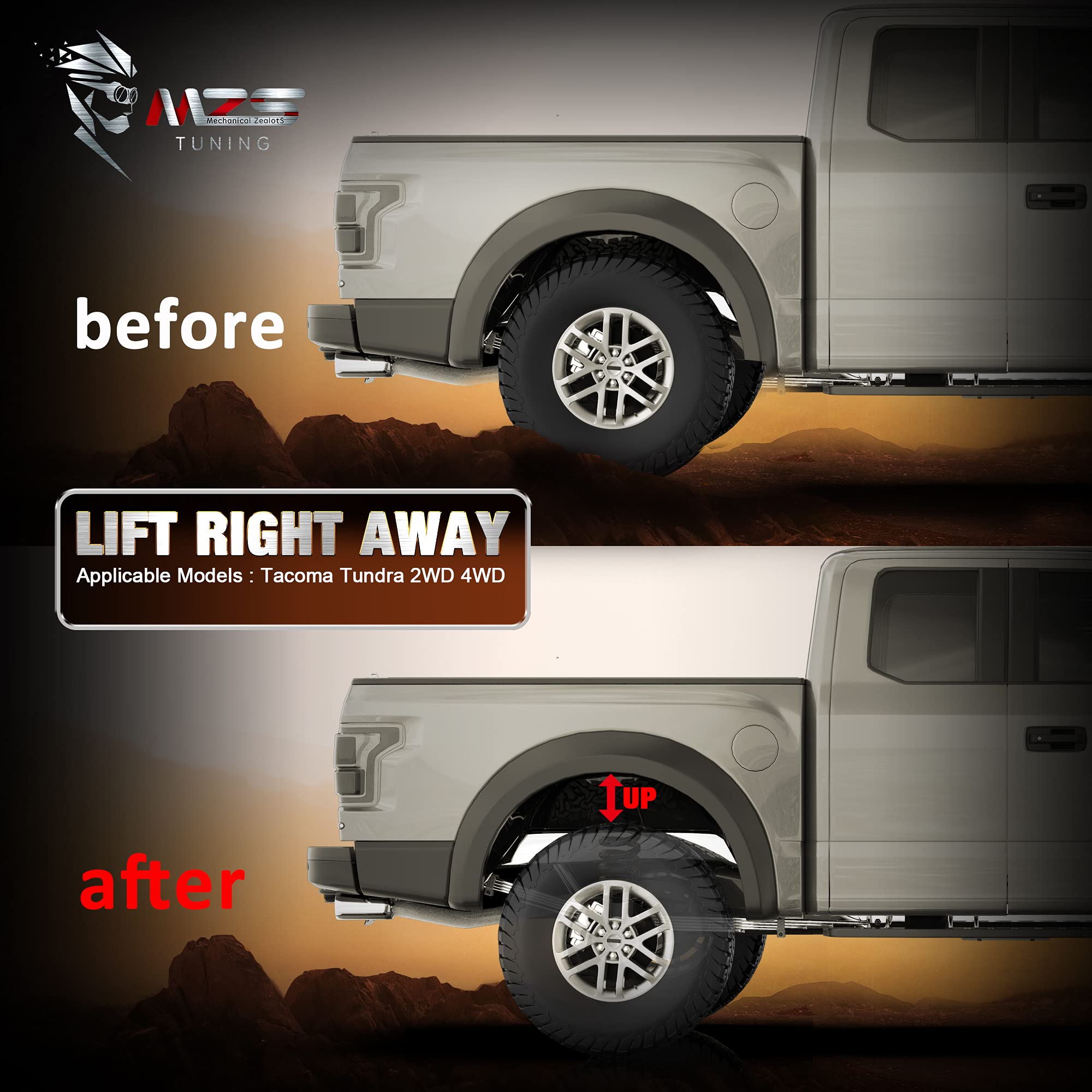 MZS Rear Leveling Kit 1" Lift Blocks Compatible with 1995-2023 Tacoma/1995-2021 Tundra 2WD 4WD