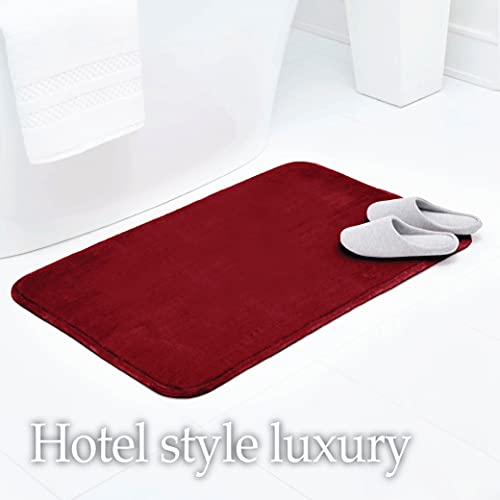 lalaLOOM Thick Memory Foam Bath Rugs, Soft Velvet is Absorbent, Bathroom Mats, Durable Dots on Underside, Machine Washable Bathmat, Carpet Rug, Plush Room Décor for Shower Floor, 24x17, Wine