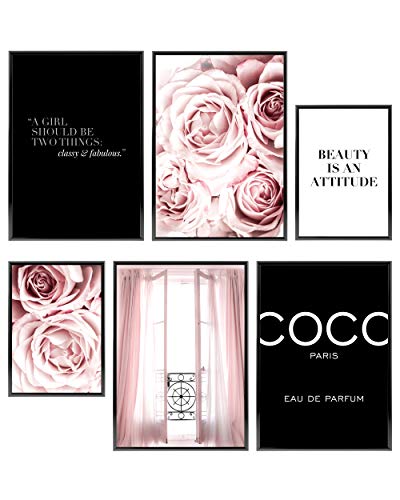 Heimlich wall art prints paris decor for glam bedroom UNFRAMED women 6 pink poster as stylish fashion wall art, 11x17 & 8x10, door coco