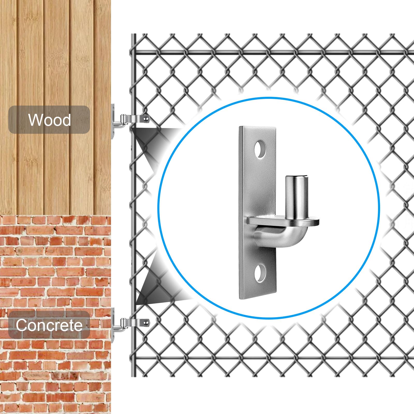 Wall Mount Gate Hinge, Gate Hinges Heavy Duty, 2 Pack Chain Link Fence Gate Hinges, Wall Mount Gate Hinges with 5/8 Hinge Pin (Screws Not Included)