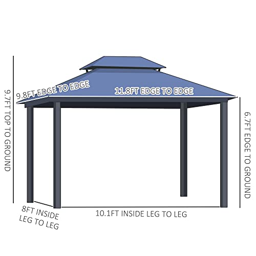 Outsunny 10' x 12' Hardtop Gazebo Canopy with Polycarbonate Roof, Aluminum Frame, Permanent Pavilion Outdoor Gazebo with Netting, for Patio, Garden, Backyard, Deck, Lawn, Light Gray