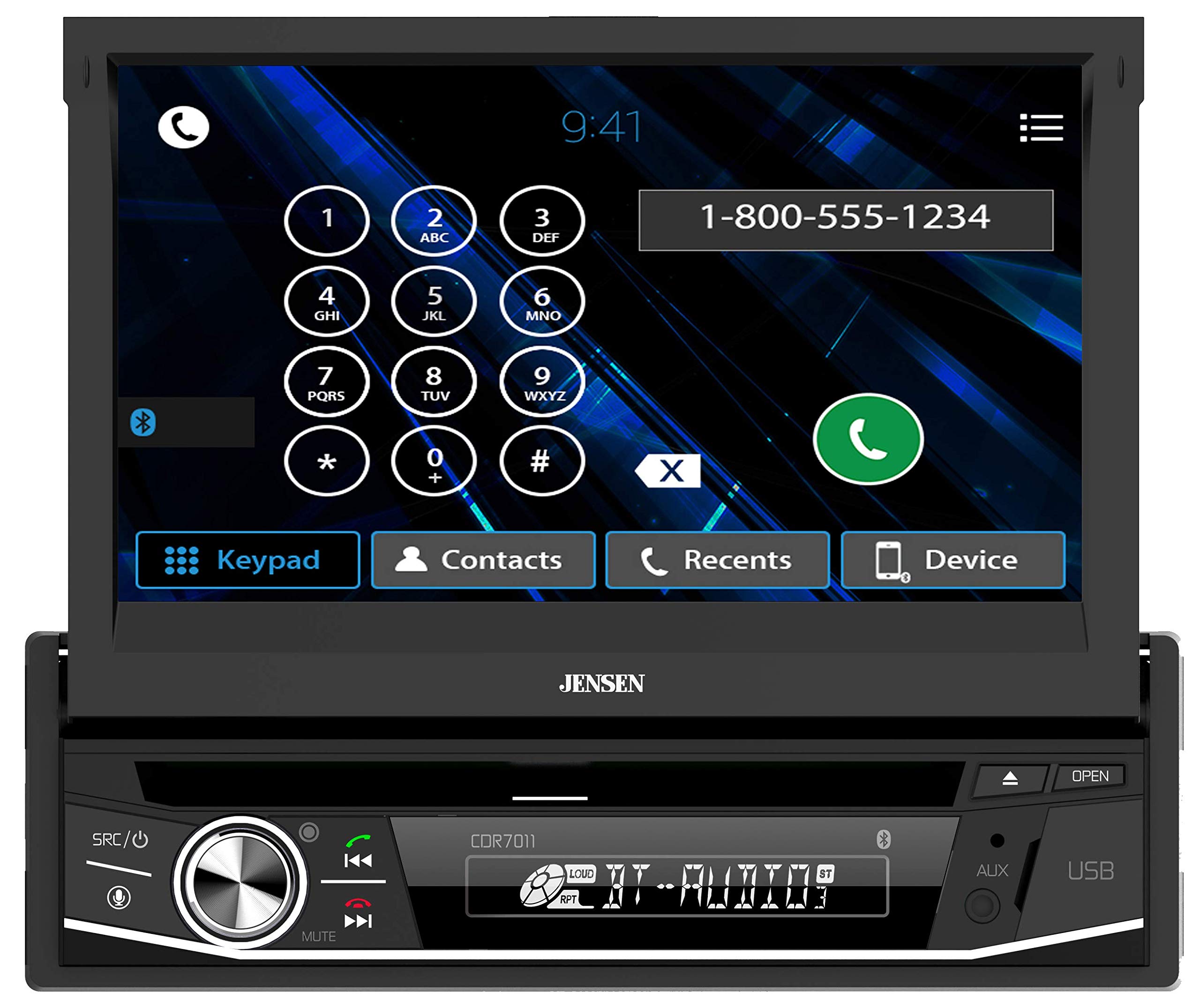 Jensen CDR7011 7 inch LED CD/DVD Touch Screen Single Din Car Stereo | Push to Talk Assistant | Backup Camera Input | Bluetooth | USB Fast Charging | 200 Watts (50x4)