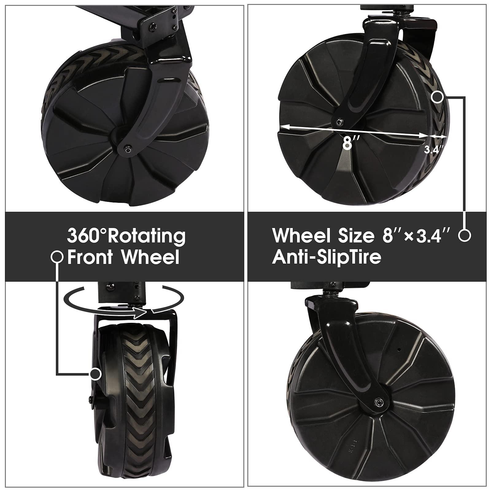 Portal Folding Collapsible Beach Wagon Utility Outdoor Camping Cart with 8" Big Wheels & Adjustable Handle, Large Capacity Foldable Grocery Wagon for Garden Beach Wagon, Black