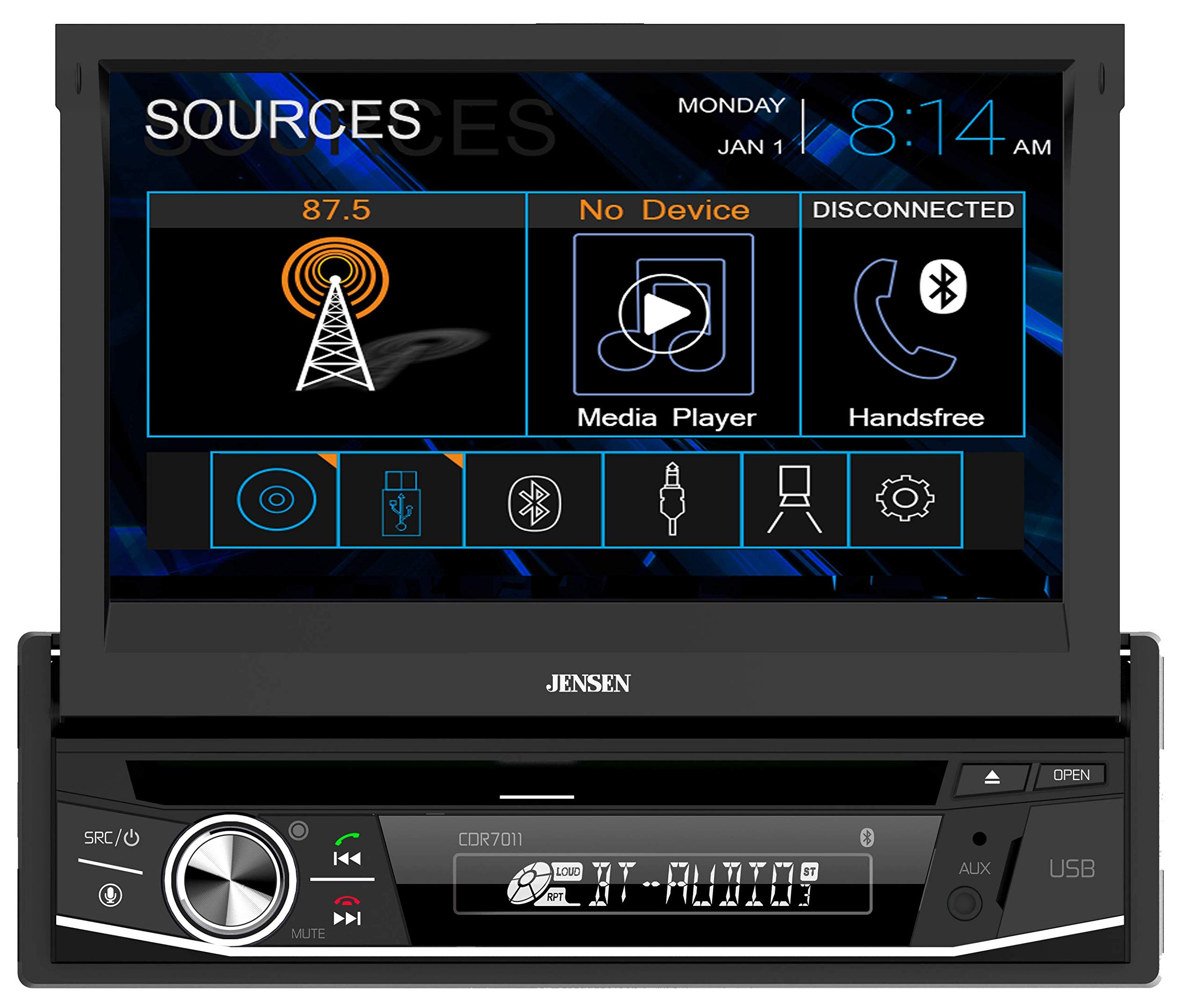 Jensen CDR7011 7 inch LED CD/DVD Touch Screen Single Din Car Stereo | Push to Talk Assistant | Backup Camera Input | Bluetooth | USB Fast Charging | 200 Watts (50x4)