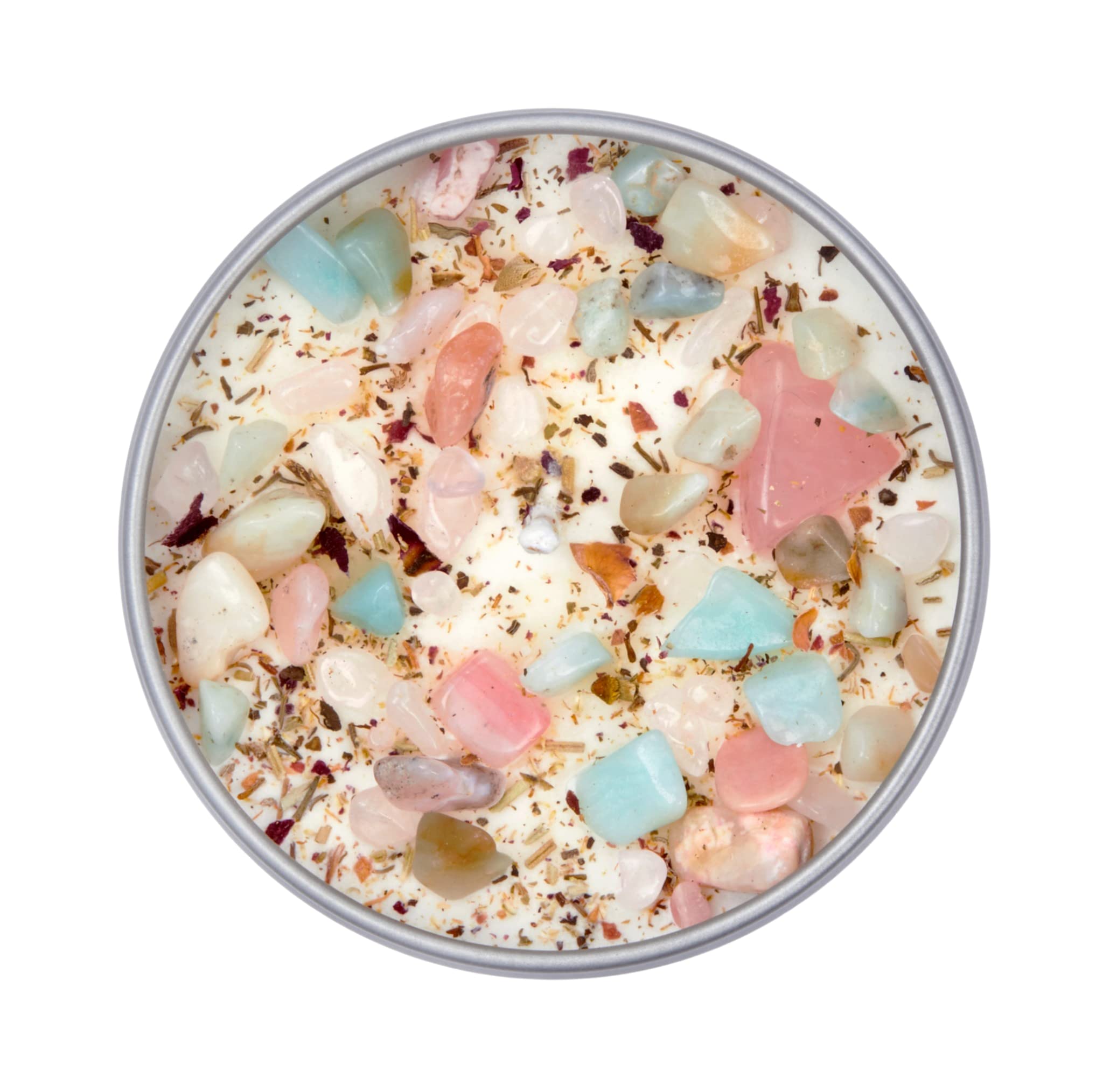 Self Love Candle by New Moon Beginnings - Negative Energy Cleansing - Handmade Aromatherapy Soy Candle - Dried Flower, Herb, & Crystal Candle - 8oz Tin