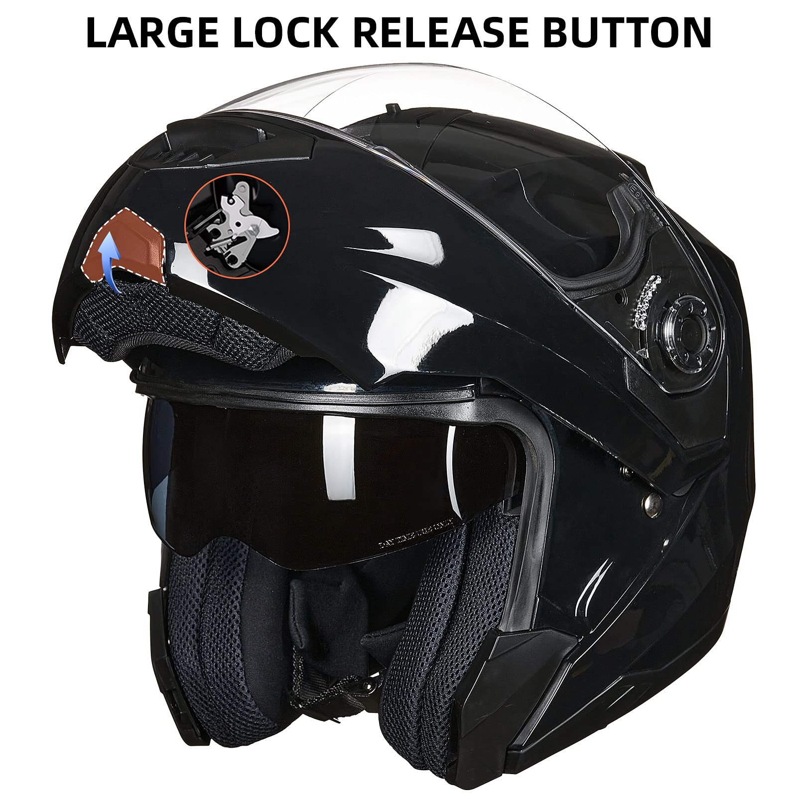 ILM Motorcycle Helmets for Adults Dual Visor Enlarged Air Vents Modular Full Face Cascos para Motos Men Women DOT Model DP998(Gloss Black, Medium)