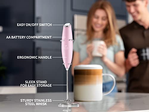 Zulay Kitchen Premium Gift Milk Frother Complete Set - Handheld Foam Maker, Stencils & Frother Set - Whisk Drink Mixer for Coffee - Mini Blender for Cappuccino, Frappe