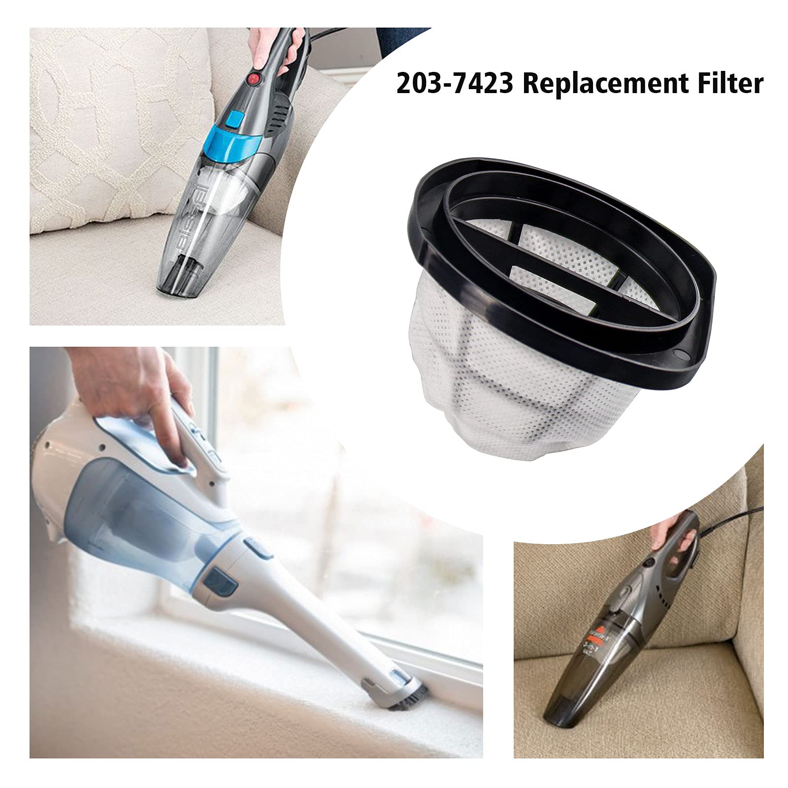 Improvedhand Filters Replacement for Bi-ssell 3-in-1 Stick Vacuum Fit For Bissell 38B1, 38B1L, 1059 Series Lightweight Stick Vacuum, Compare to Part # 203-7423, 2037423, 4 Pack