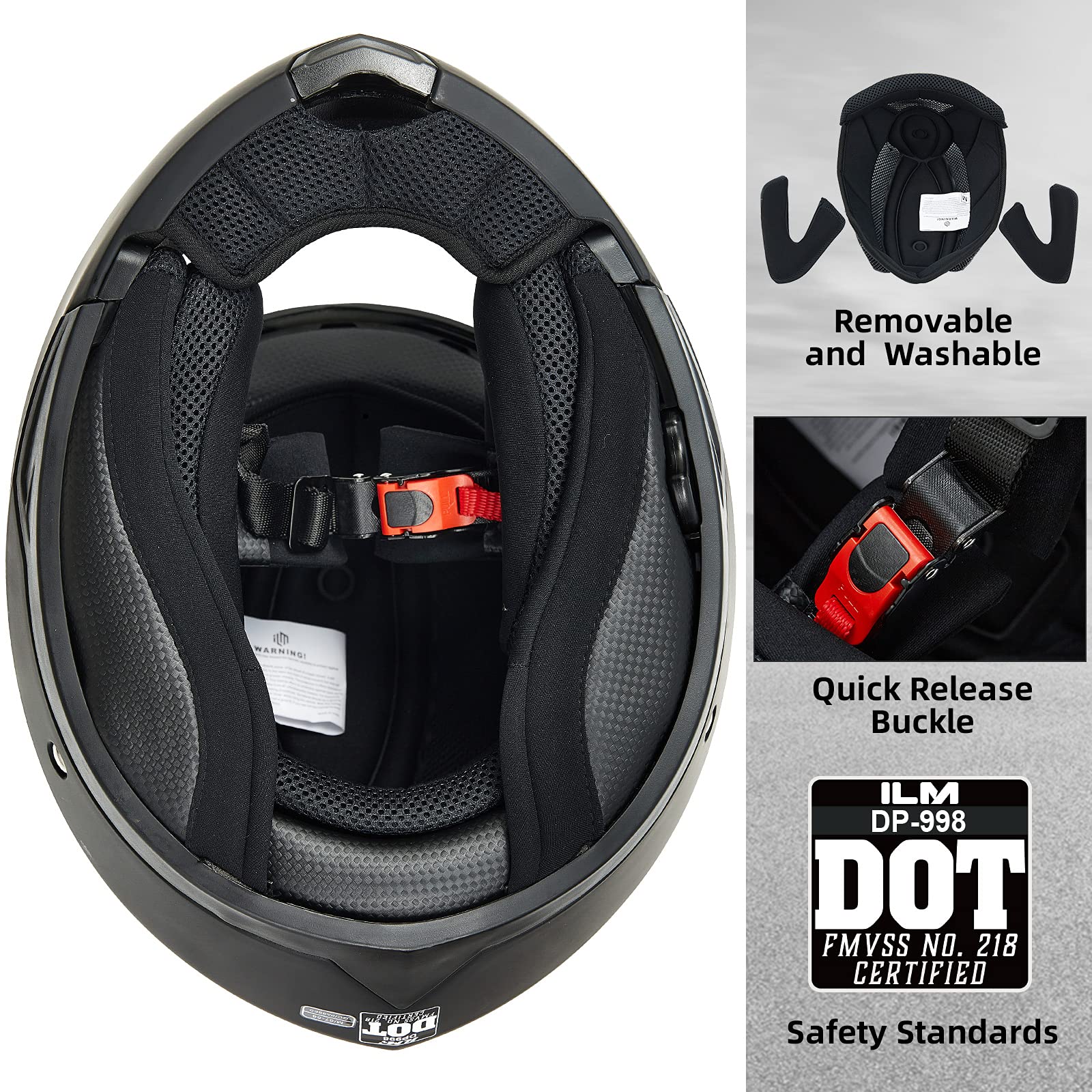 ILM Motorcycle Helmets for Adults Dual Visor Enlarged Air Vents Modular Full Face Cascos para Motos Men Women DOT Model DP998(Gloss Black, Medium)